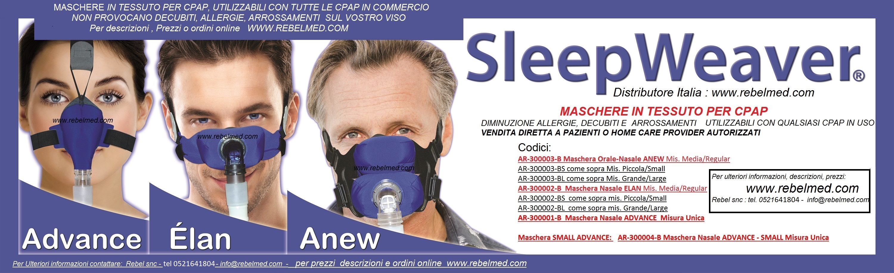 Maschera Cpap in Tessuto Anew, mis piccola/small, mod Oro Nasale Anew ...